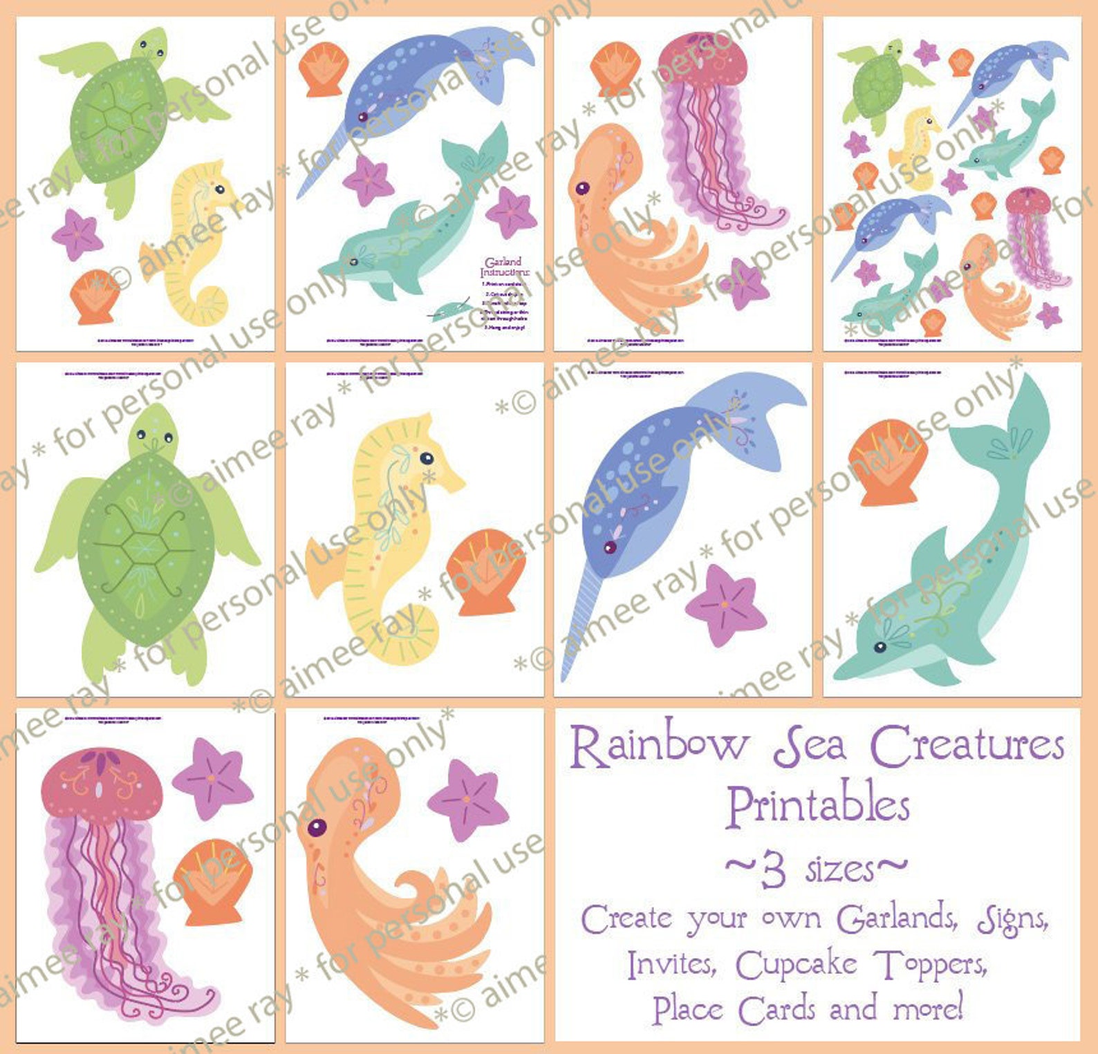 Printable Diy Rainbow Sea Creatures Art Banner PDF PNG SVG | Etsy