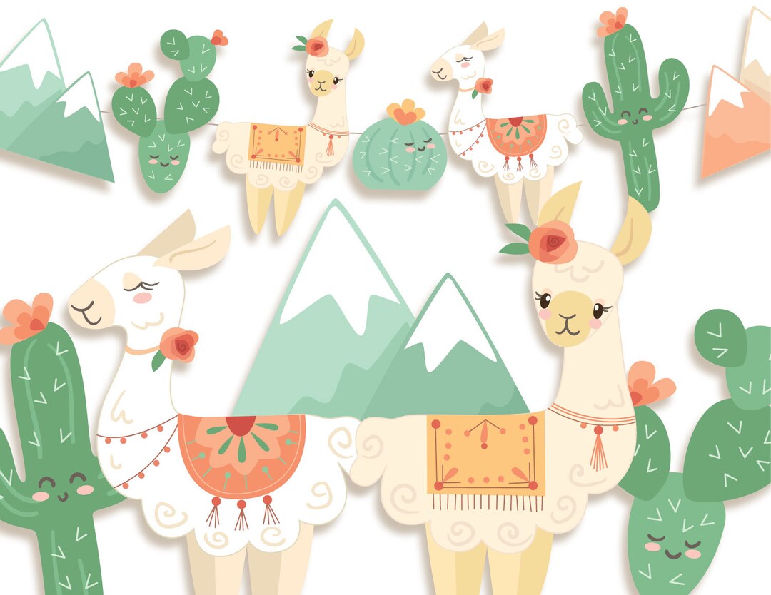 Llama Cactus Mountain Party Printable Digital Download, PDF, PNG Clip ...