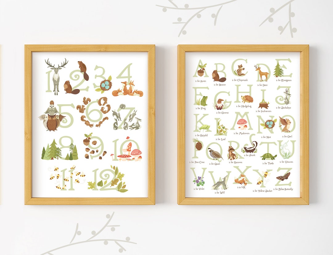 Printable Woodland Animal ABC and Numbers Wall Art Print Set, Forest ...