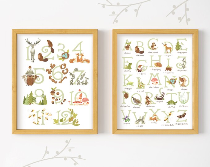 Printable Woodland Animal ABC and Numbers Wall Art Print Set, Forest ...