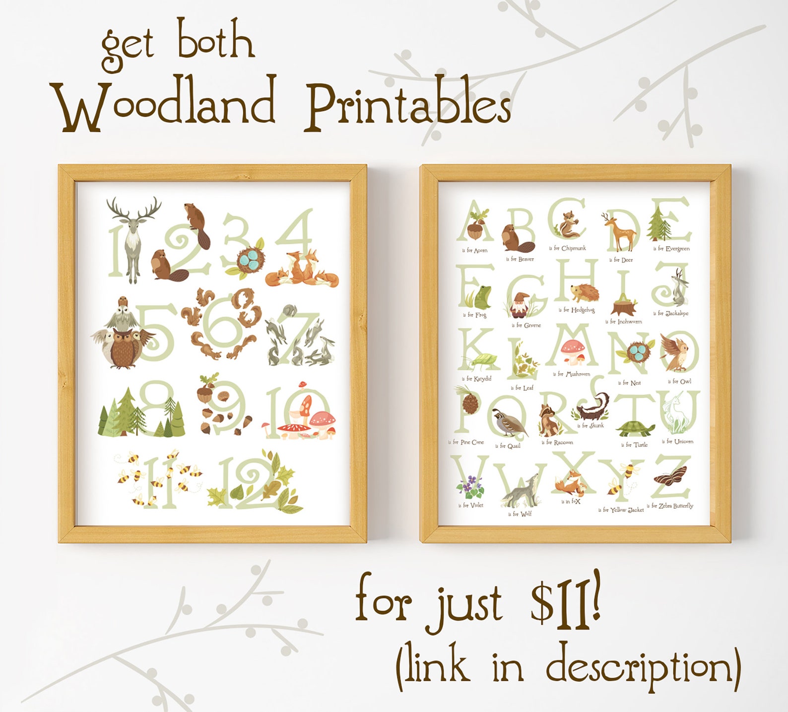 Printable Woodland Alphabet Wall Art Forest Animals ABC - Etsy