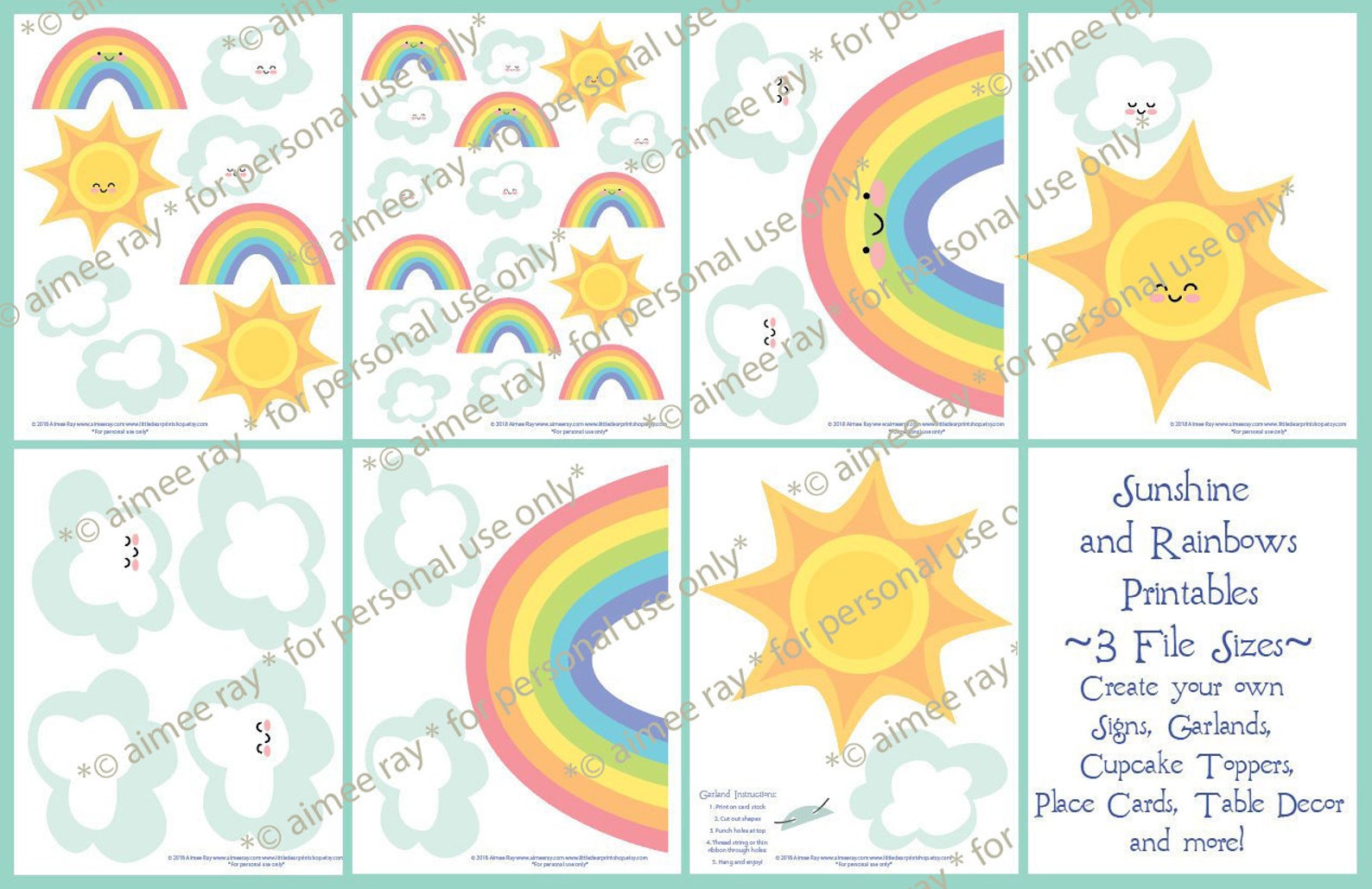 PDF SVG PNG Printable Sunshine and Rainbows Party Decor - Etsy