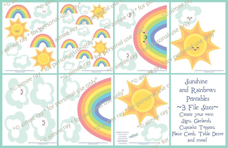 PDF SVG PNG Printable Sunshine and Rainbows Party Decor - Etsy