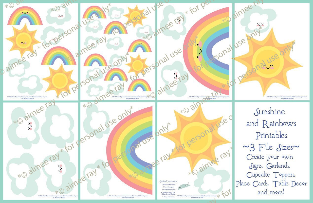 PDF SVG PNG Printable Sunshine and Rainbows party decor | Etsy