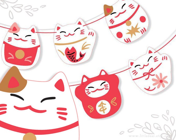 Printable Lucky Cats Banner, Diy PDF, SVG, PNG Download, Chinese New ...