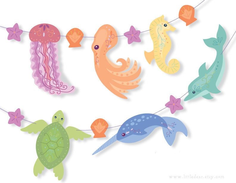 Printable Diy Rainbow Sea Creatures Art Banner PDF PNG SVG - Etsy