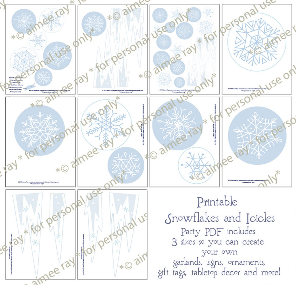 Printable Snowflakes and Icicles Garland and party decor PDF | Etsy
