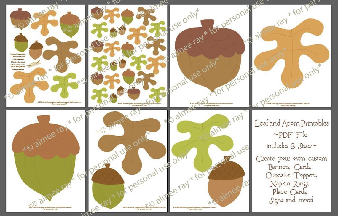 PDF SVG PNG Printable Leaves and Acorns Woodland Art | Etsy
