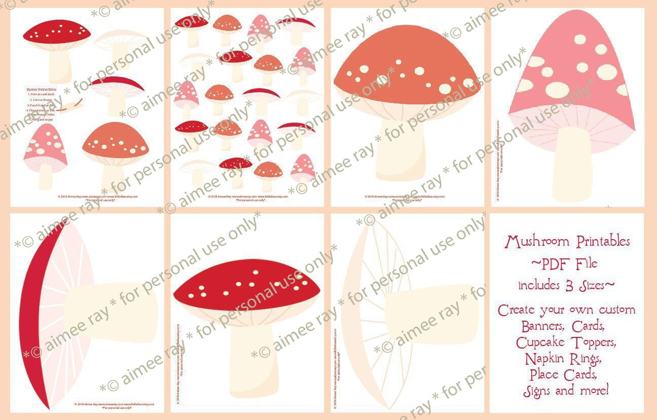 Printable Mushrooms Woodland Art PDF SVG PNG Digital Files | Etsy Canada
