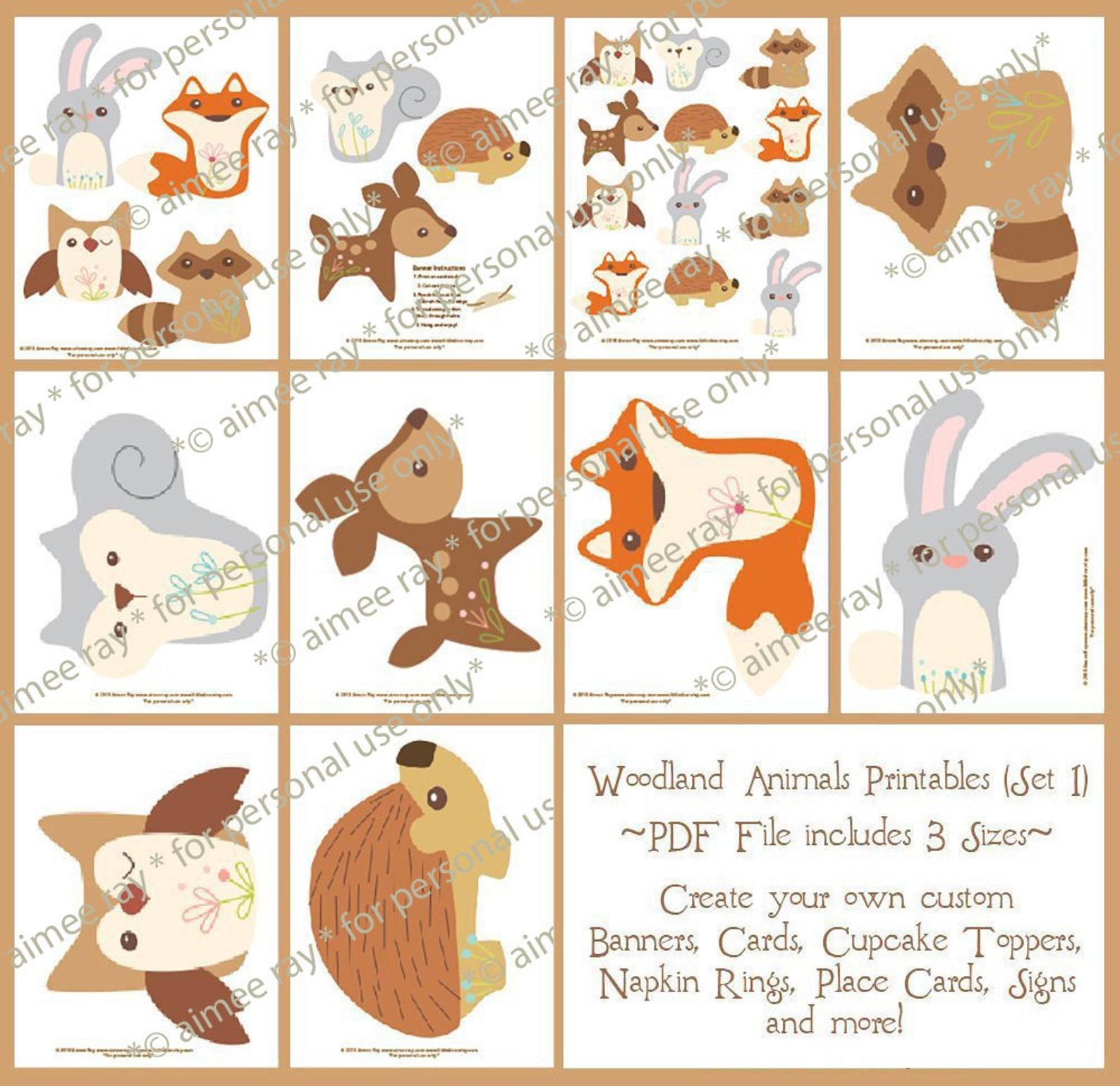 Printable Woodland Animals PDF SVG PNG Party Decoration - Etsy