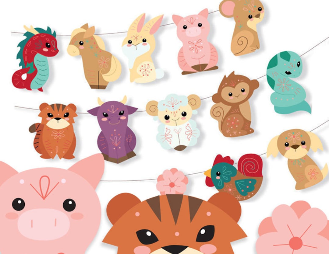 PDF, PNG, SVG Printable Chinese New Year Zodiac Animals, Digital ...