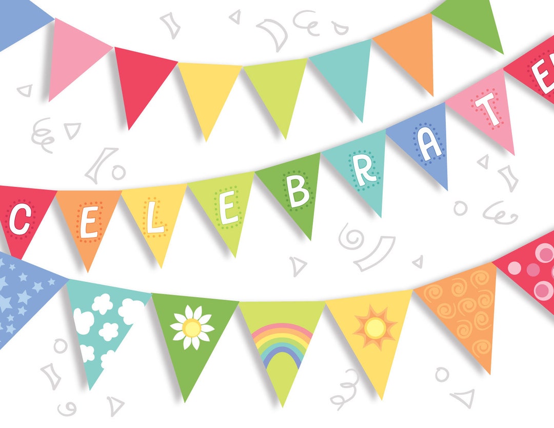 DIY Printable Rainbow Pennants Garland Birthday or Baby Shower Party ...