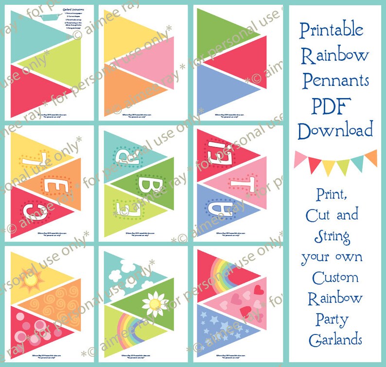 DIY Printable Rainbow Pennants Garland Birthday or Baby Shower | Etsy