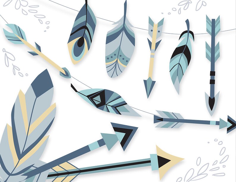 Printable Blue Arrows and Feathers PDF PNG Clip Art SVG Cut - Etsy