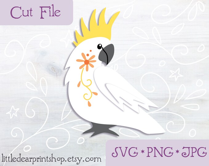 SVG Cockatoo Cut File for Cricut, Silhouette, PNG, JPG Tropical Bird ...