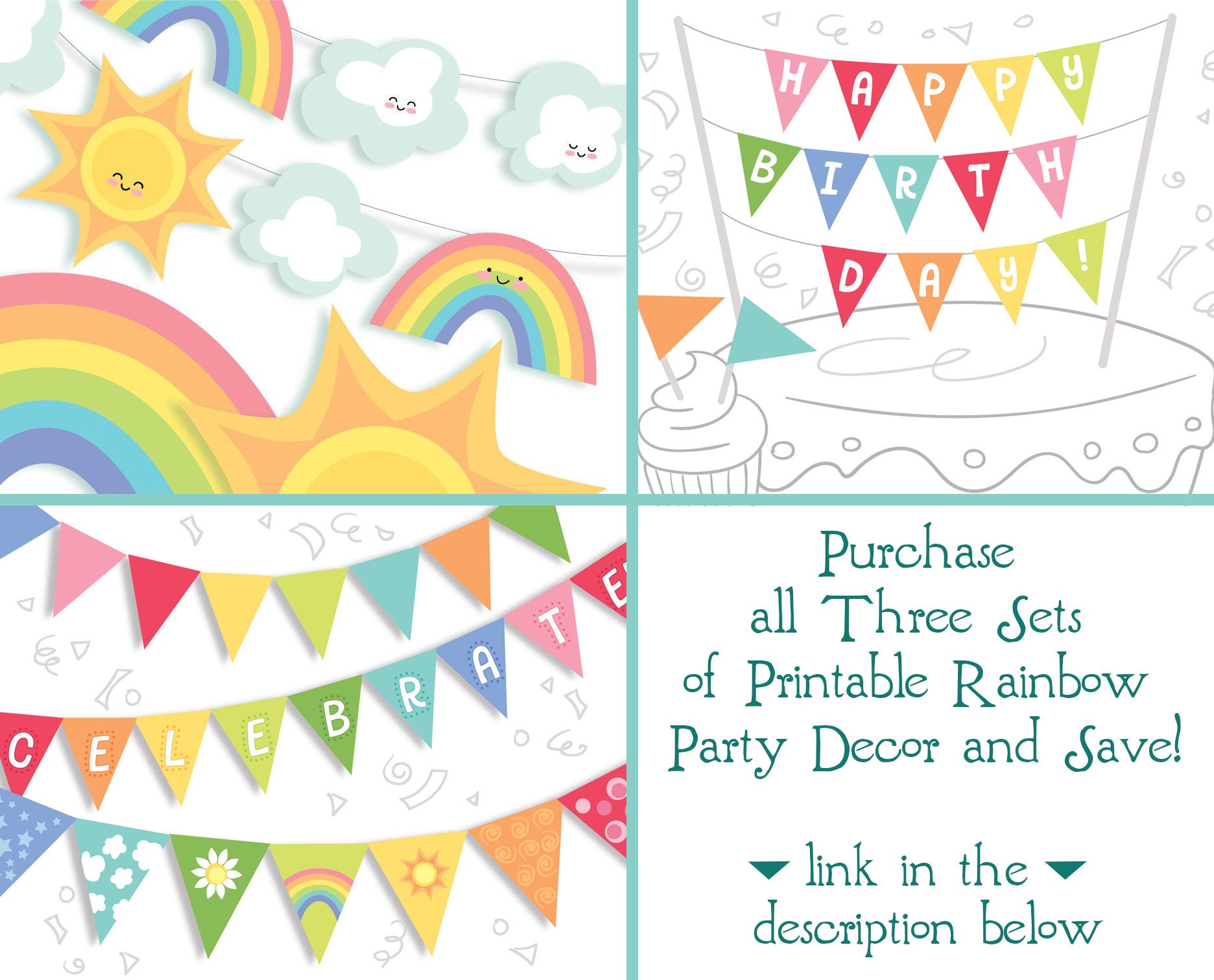 PDF SVG PNG Printable Sunshine and Rainbows party decor | Etsy
