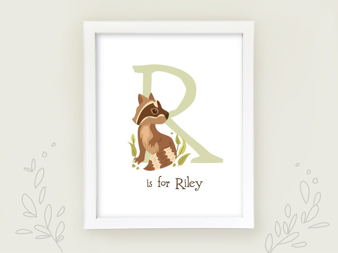 Personalized Woodland Animal Initial Name Art Print, Customized With ...