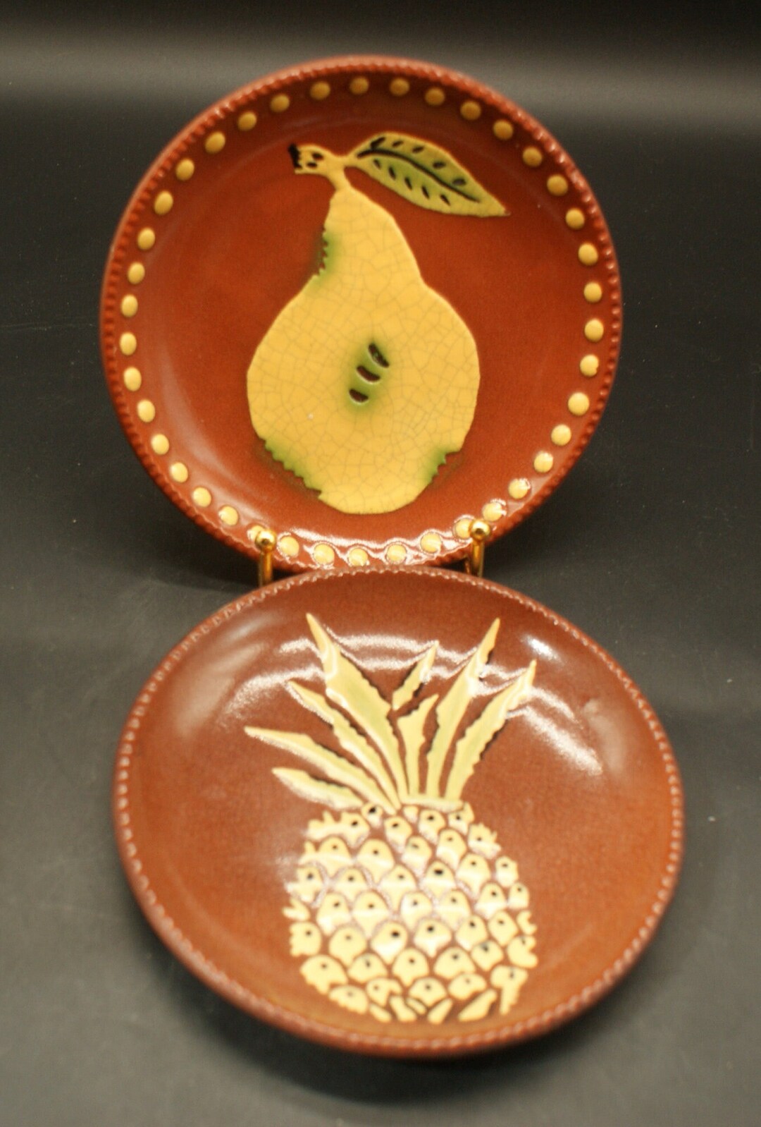 K&K Interiors Wisconsin Pottery Redware 6.75” Pear and Pinapple" Plates ...