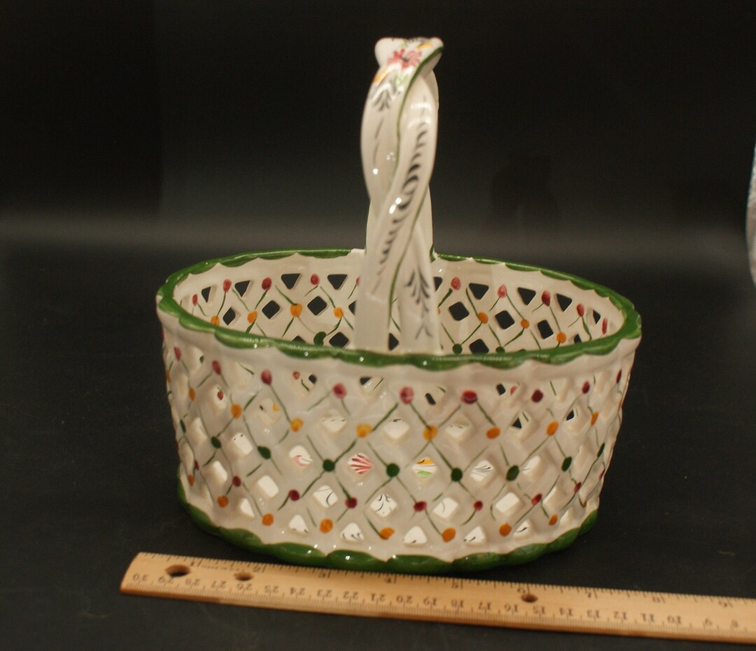 Easter Ceramic Basket Hand Painted Portugal 406-A - Etsy