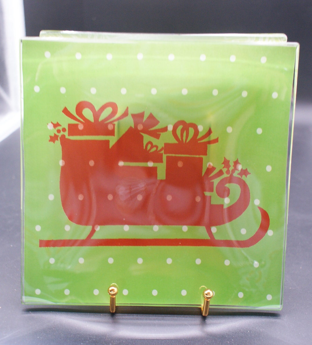 Fused Christmas Display Plates Sleigh Red Green Ornament - Etsy