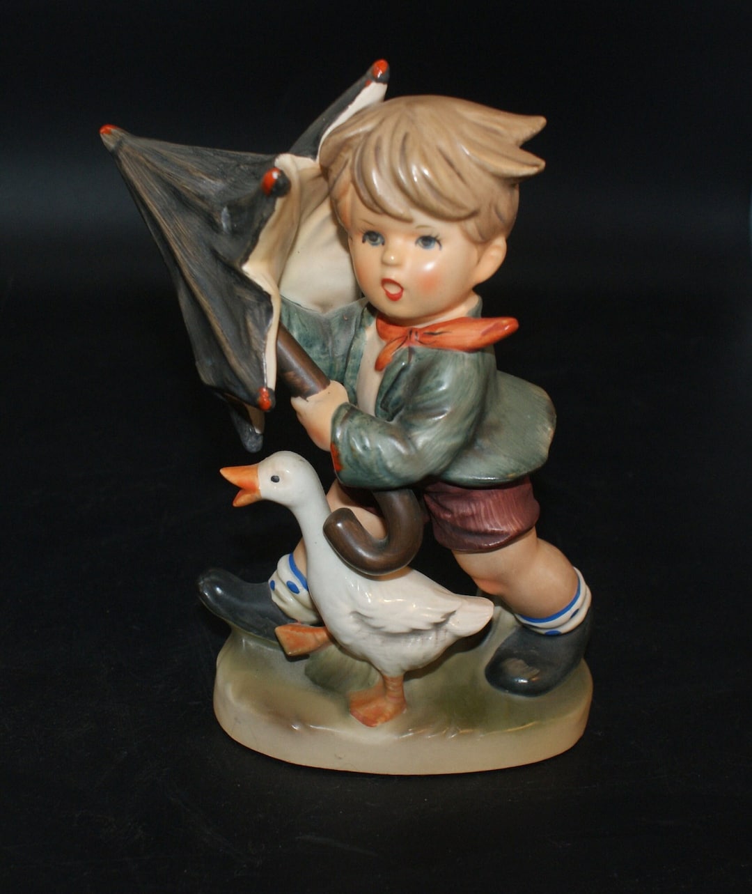 Vintage Goebel Hummel Boy With Umbrella Duck Walking 7" Figurine W ...