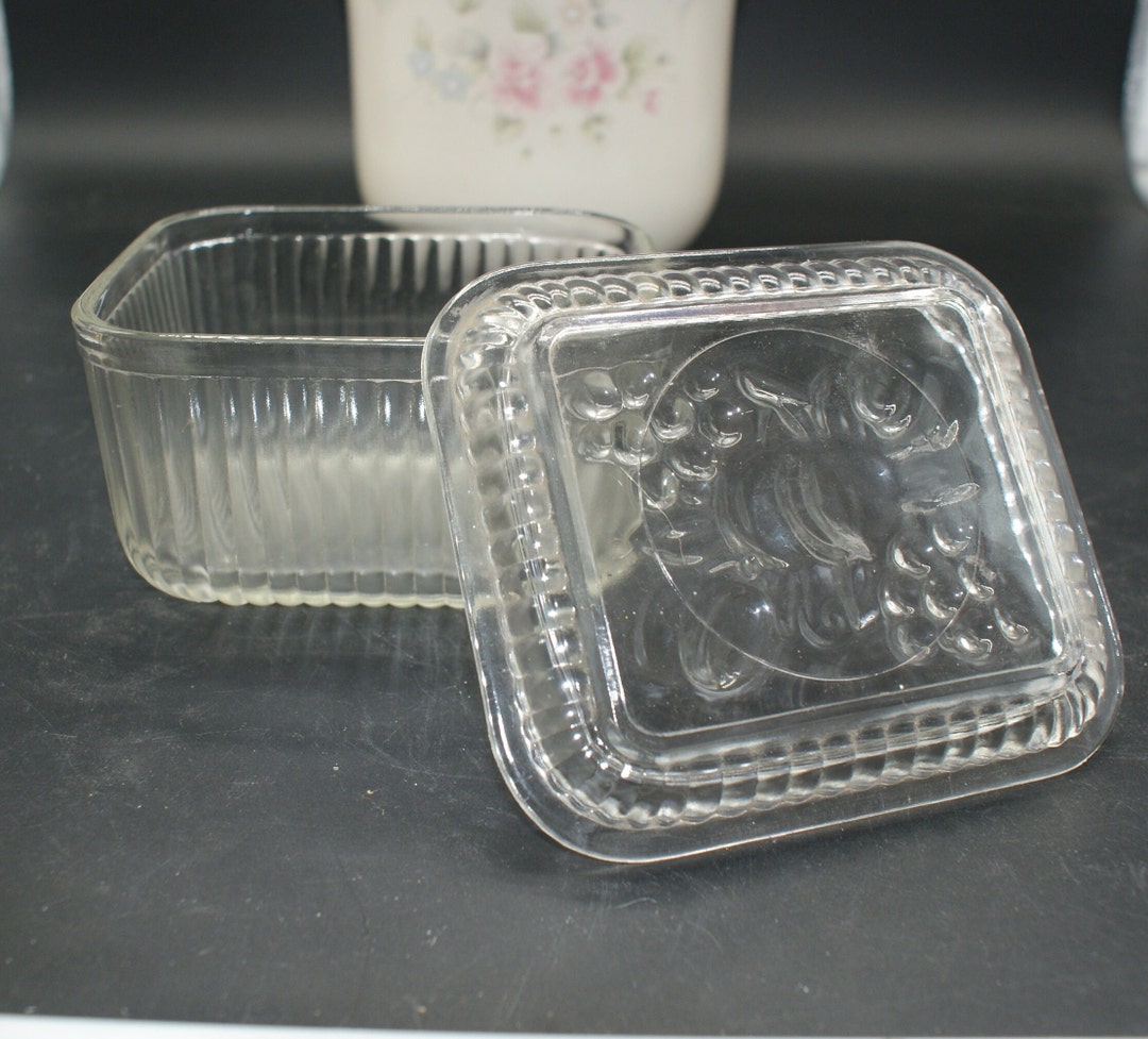 Federal Glass Rib Clear Glass Fruit Design Dish Box/lid Refrigerator - Etsy
