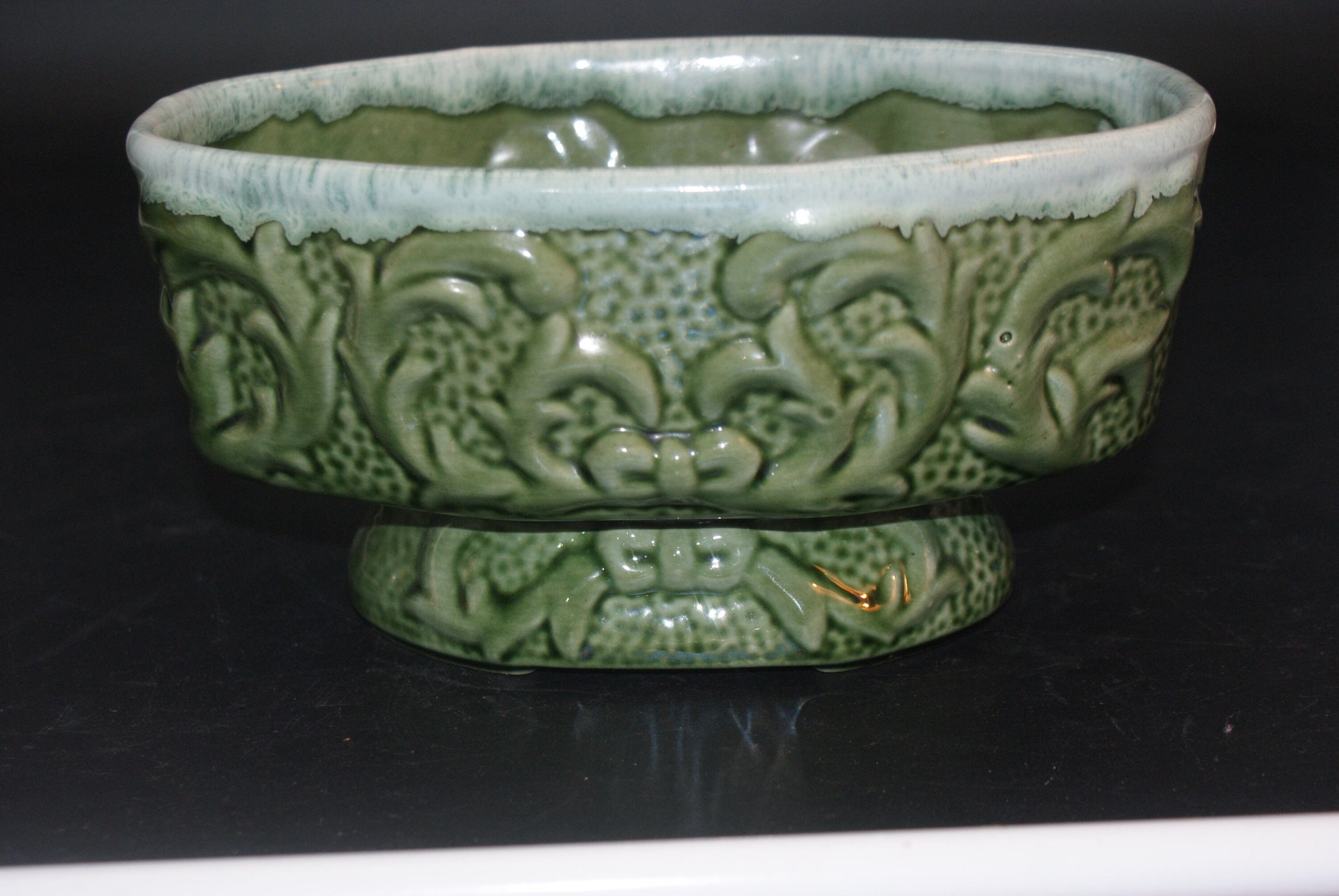 Vintage MCM Green Oval Ceramic Pottery Planter gorgeous - Etsy