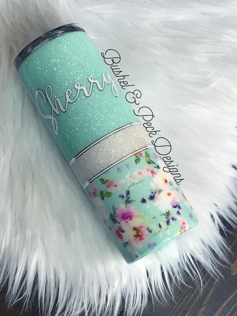 Mint Green Glitter Tumbler/glittered Tumbler/glitter Yeti/floral ...