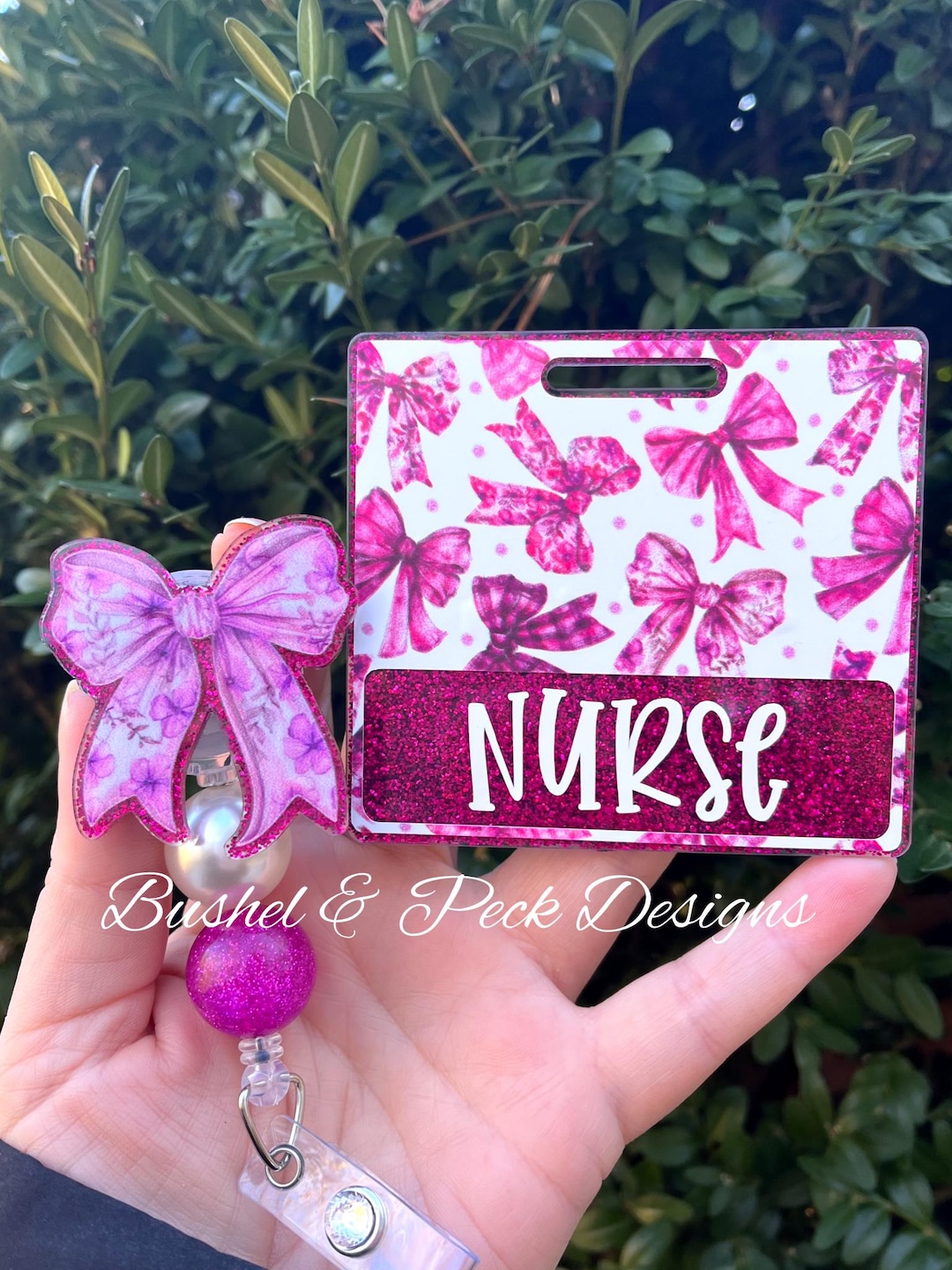 Glitter Badge Buddy/coquette Bow Badge Buddy/ Badge Reel Set/ Badge ...