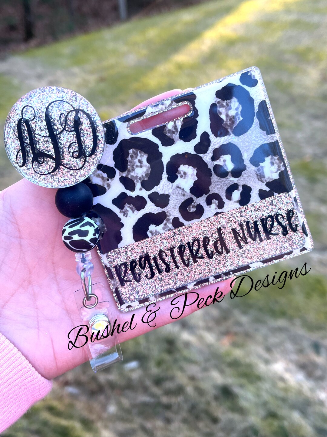 Glitter Badge Buddy/silver Leopard Badge Buddy/ Badge Reel Set/ Badge ...