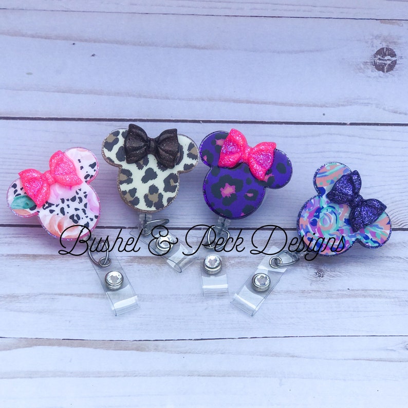 Mouse Badge Reel Glitter Badge Reel Monogram Badge Reel | Etsy