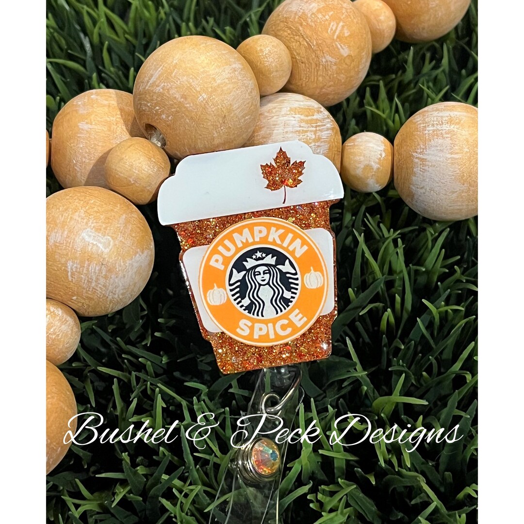 Glitter Badge Reel, Pumpkin Spice Badge Reel, Personalized Badge Reel ...