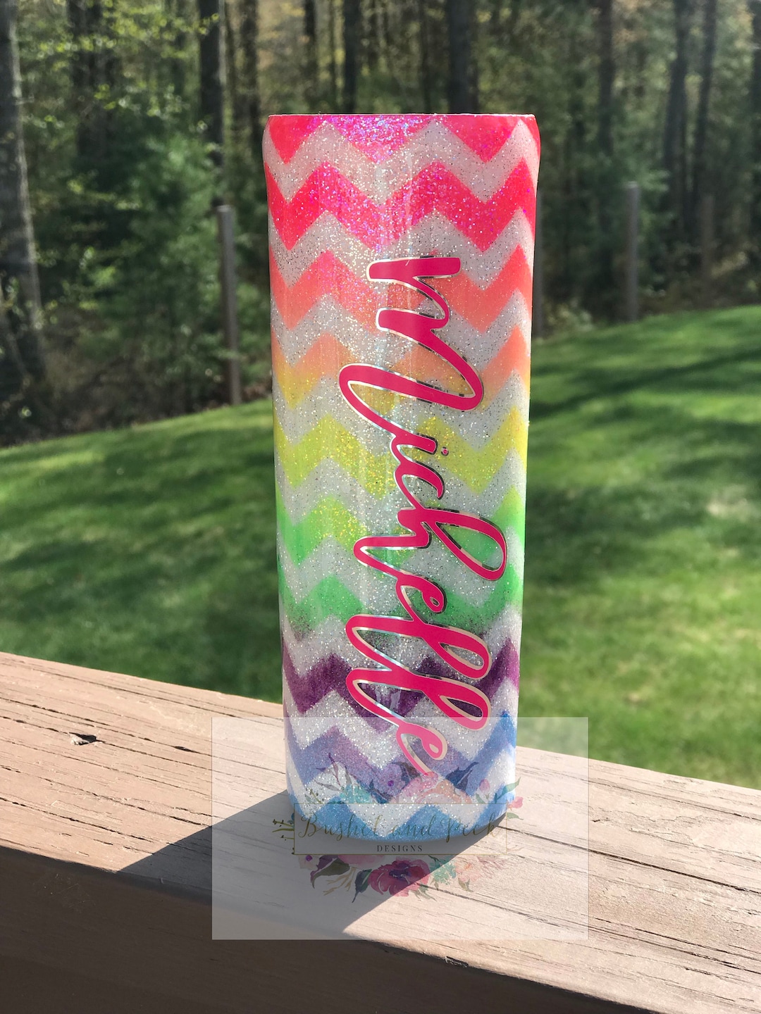 Rainbow Chevron Glitter Tumbler/glitter Tumbler/striped Tumbler/glitter ...