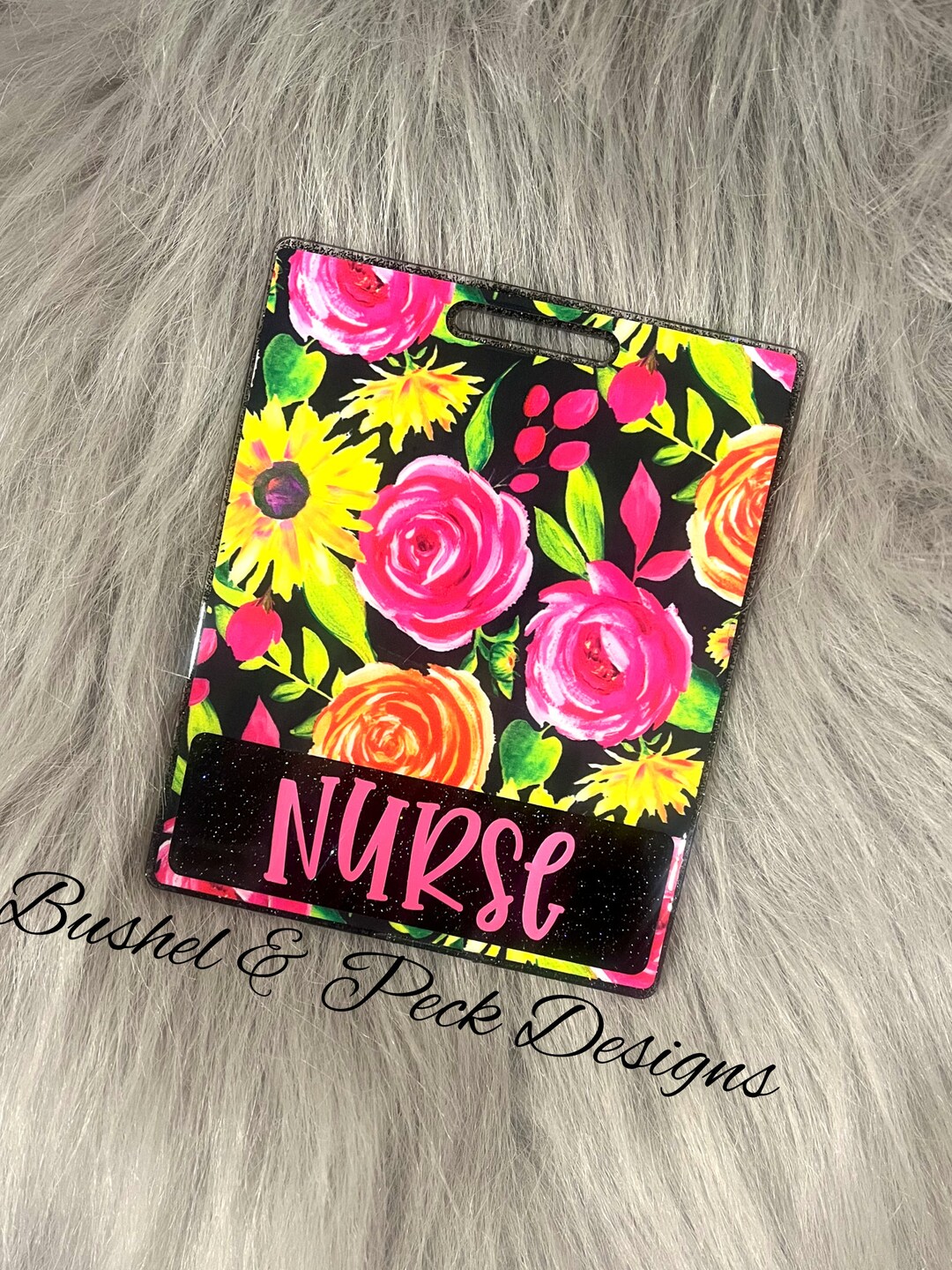 Glitter Badge Buddy/ Badge Buddy/floral Badge Buddy/id Tag/summer Badge ...