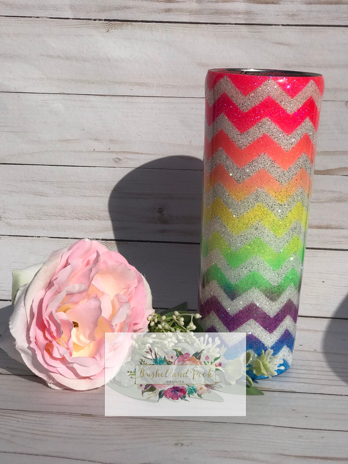 Rainbow Chevron Glitter Tumbler/glitter Tumbler/striped Tumbler/glitter ...
