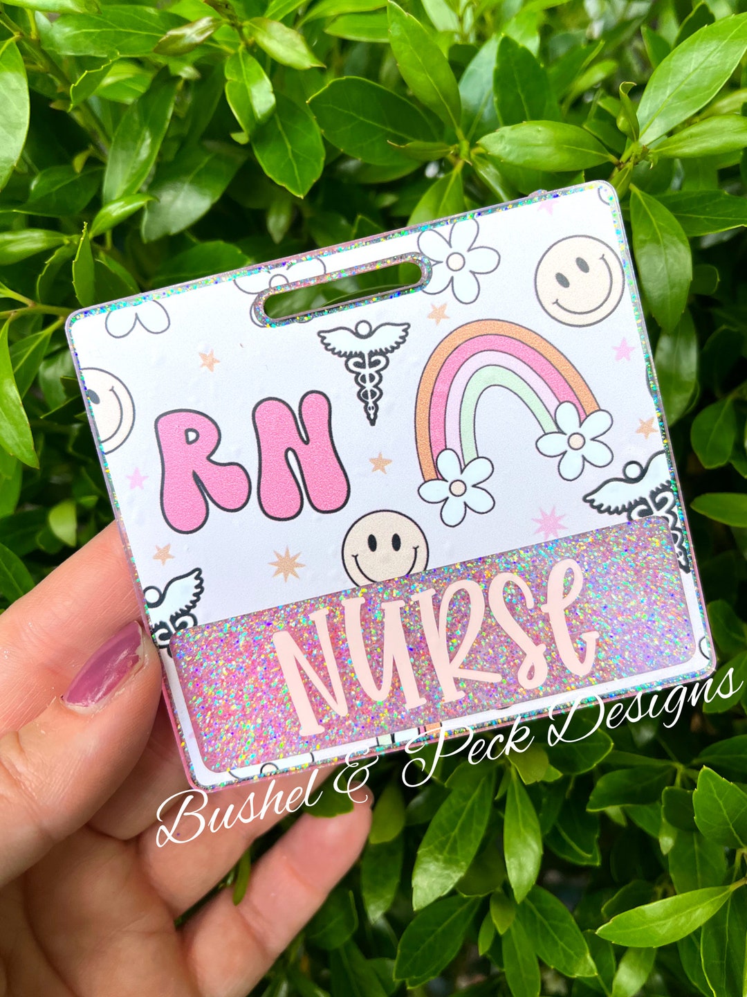 Glitter Badge Buddy/rn Badge Buddy/retro Rn Badge Buddy/rn Id Tag - Etsy