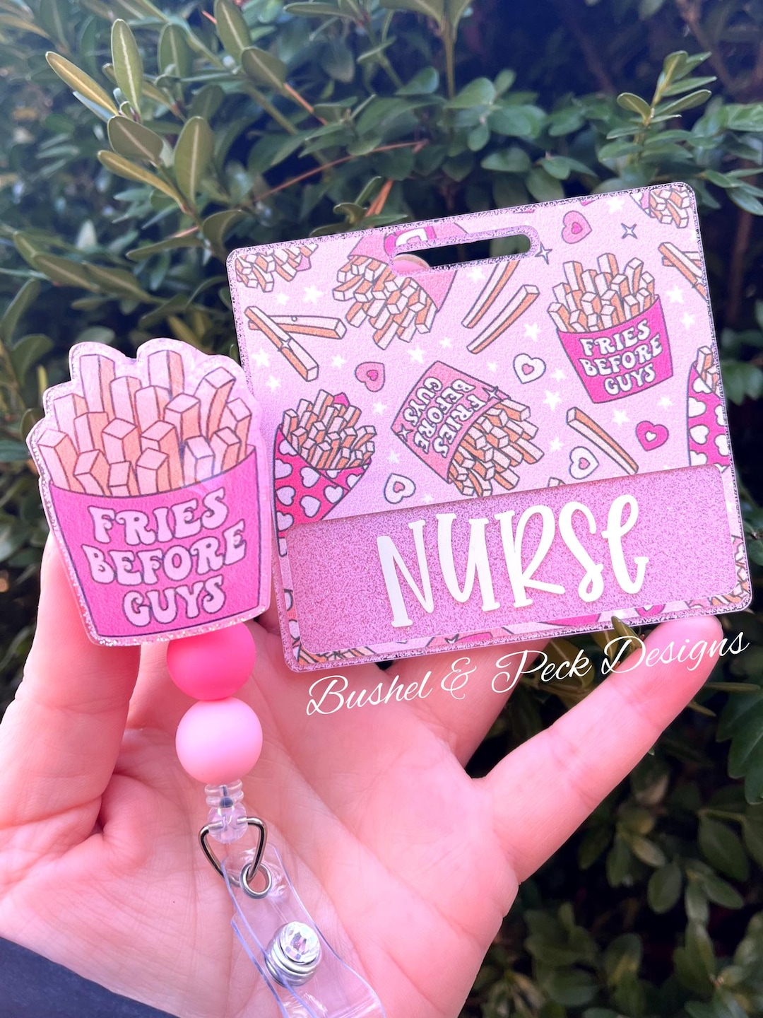 Glitter Badge Buddy/fries Before Guys Badge Buddy/ Badge Reel Set ...