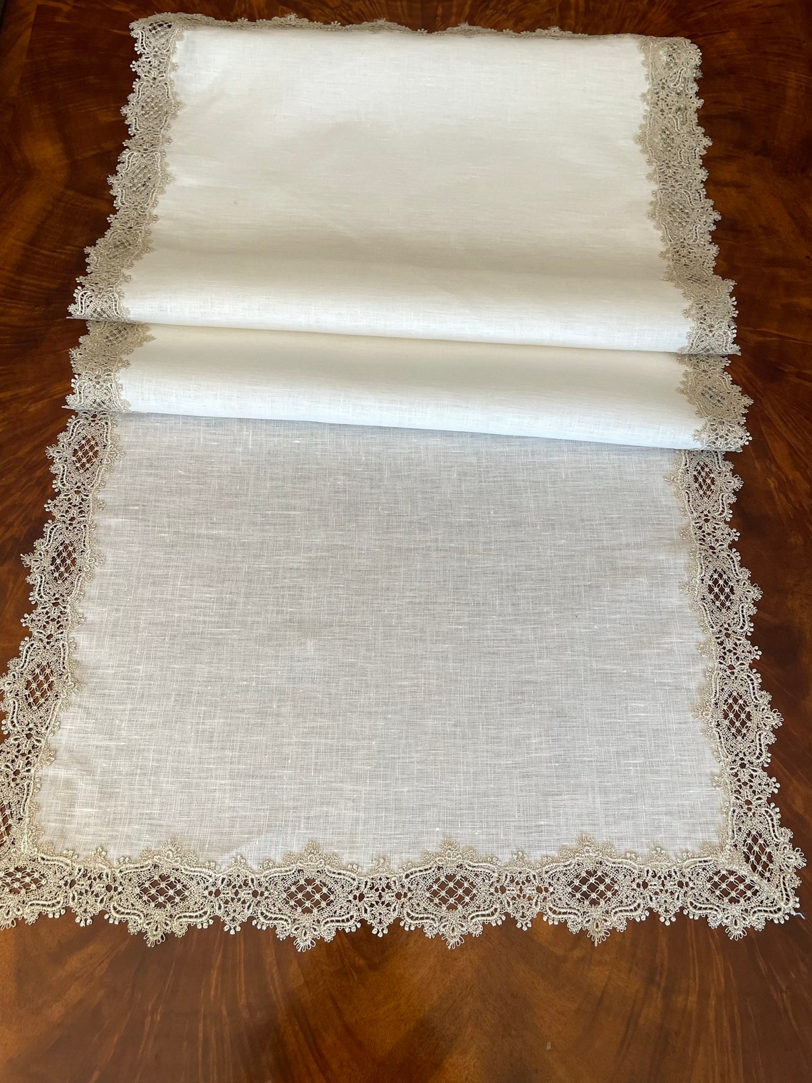 French Lace Linen Table Runner, Modern Soft Linen Table Runner ...