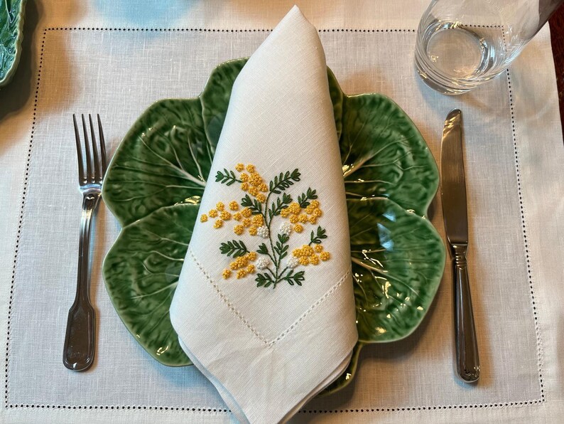 Set of 6 Hand Embroidered Floral Dinner Napkins, Table Decor ...