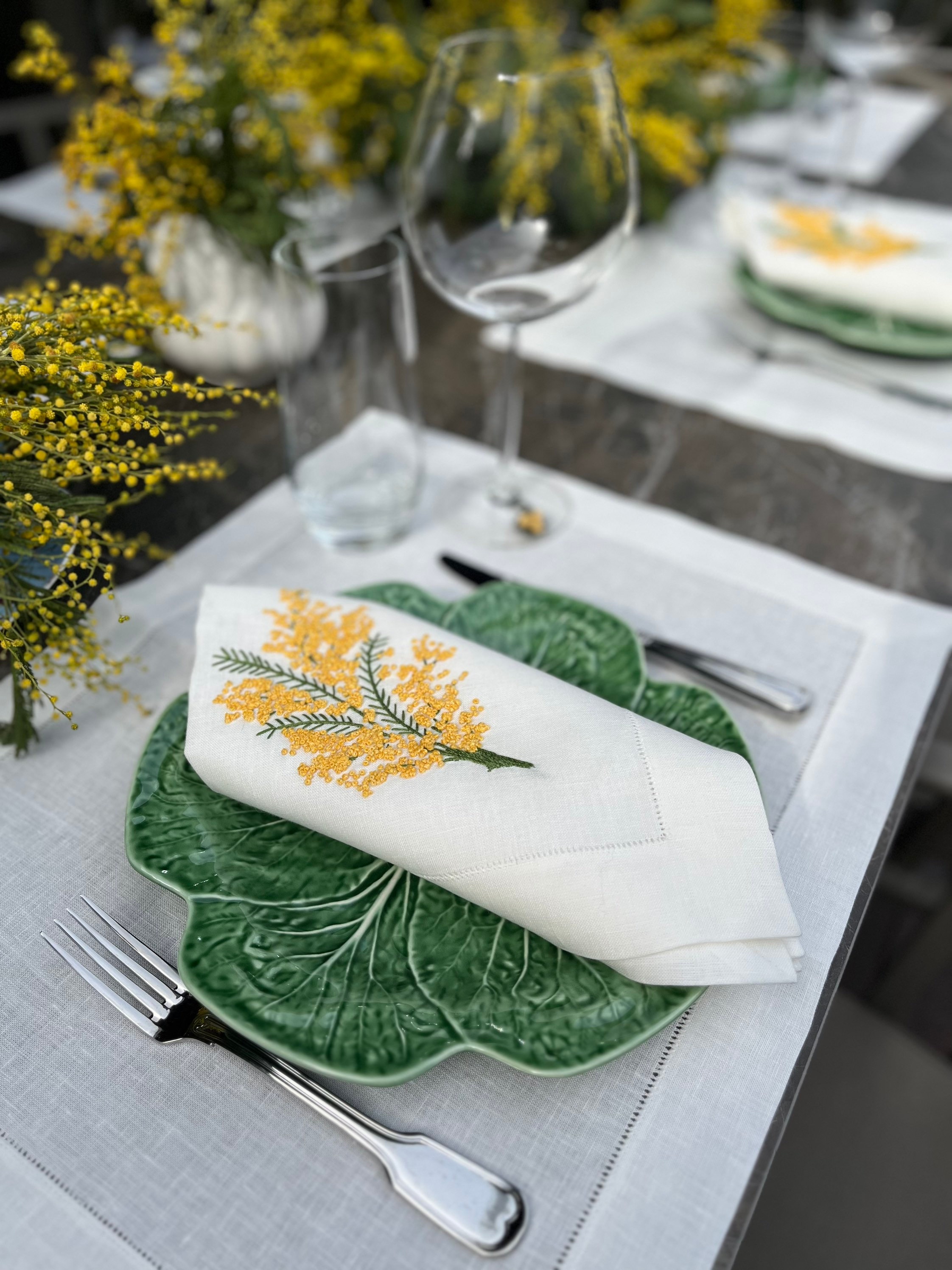Hand Embroidered Mimosa Napkins and Placemats, Sets of 6, Table Decor ...