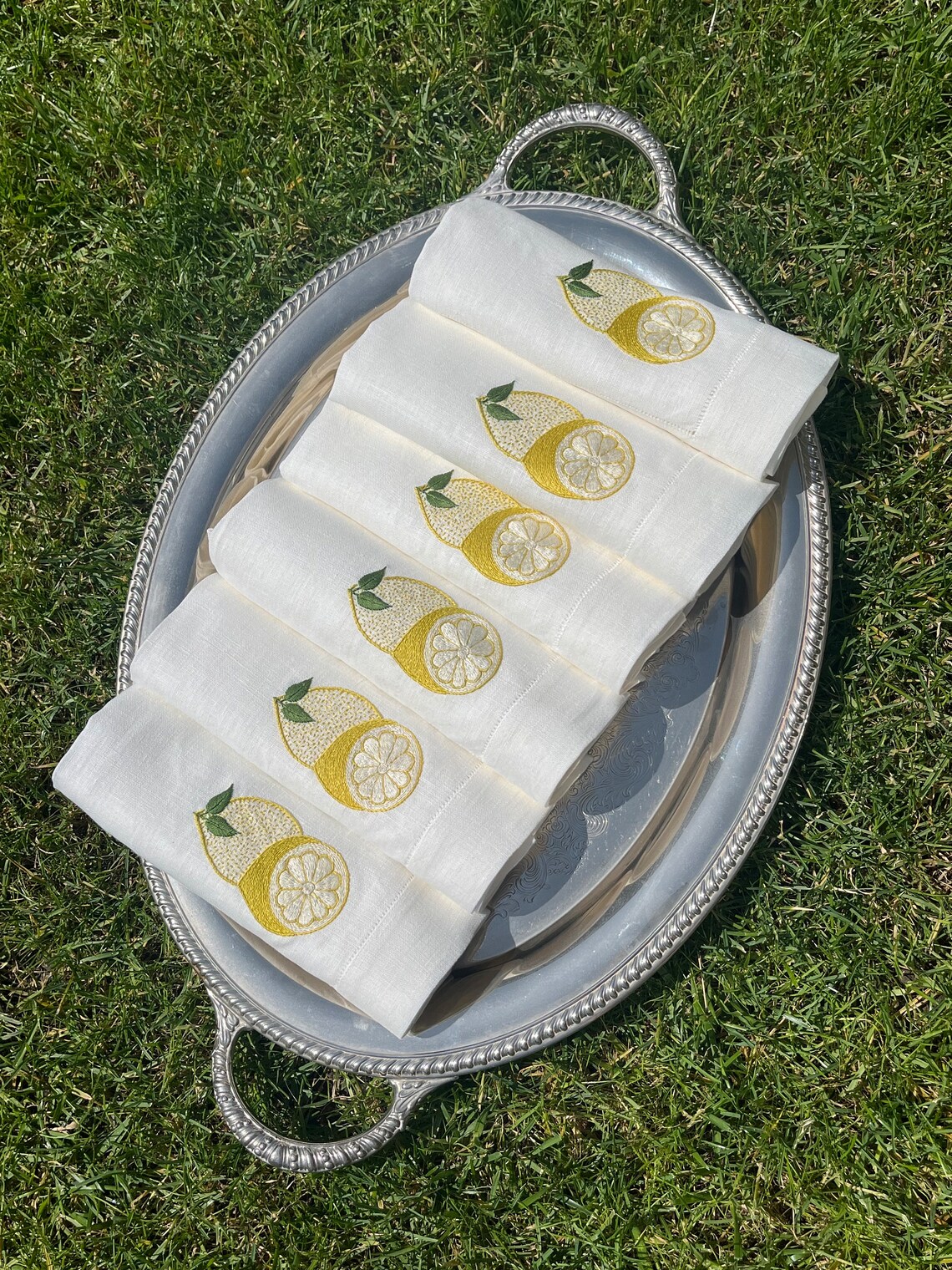 Hand Embroidered Lemon Napkins, Set of 6 Linen Dinner Napkins - Etsy
