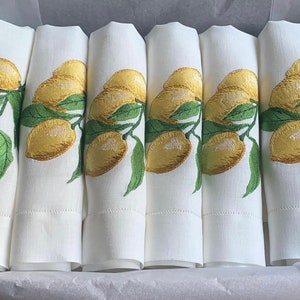 Lemon Embroidered Linen Dinner Napkins, Set of 6, - Etsy