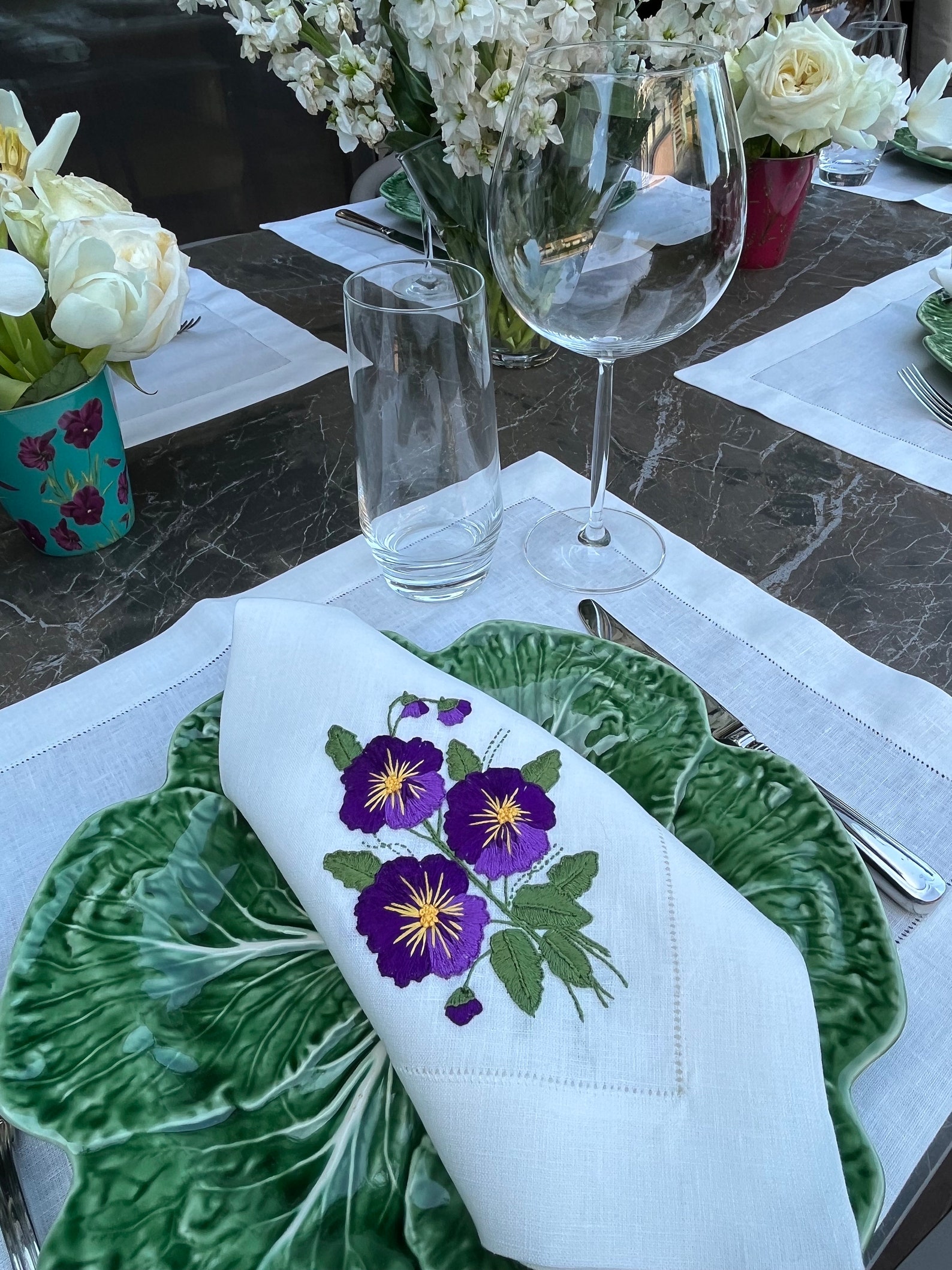 Set of 6 Hand Embroidered Violet Napkins, Table Decor Embroidered ...
