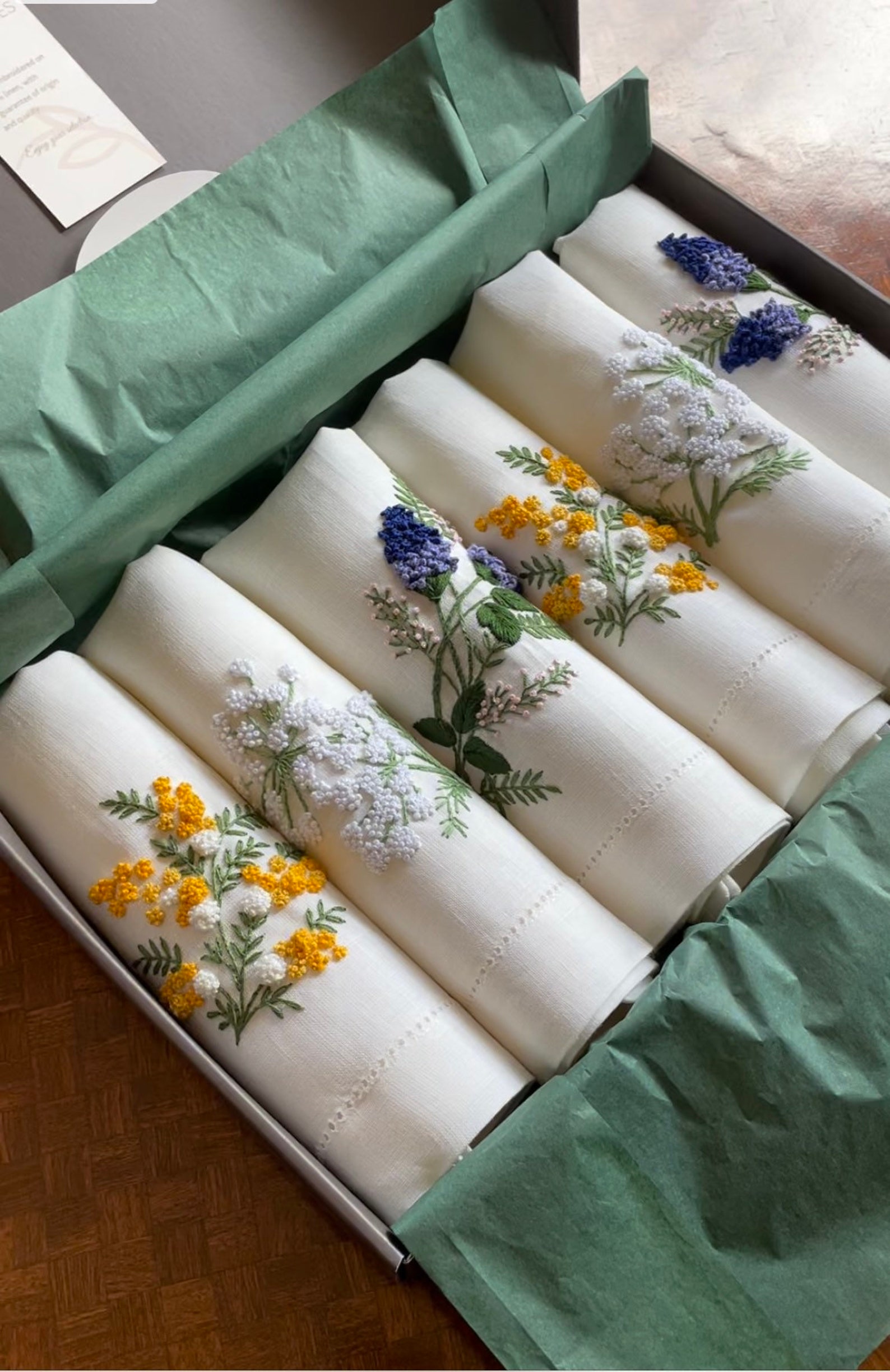 Early Spring Hand Embroidered Linen Dinner Napkins Set of 6 - Etsy