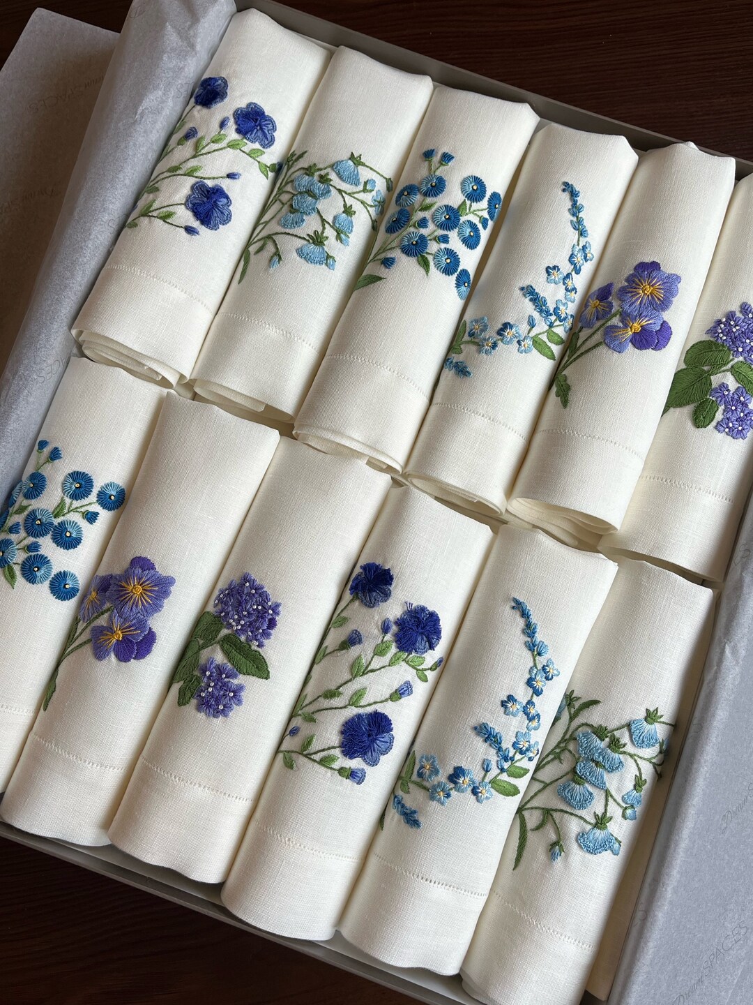Hand Embroidered Dinner Napkins- Set of 12, Floral Hand Embroidered ...