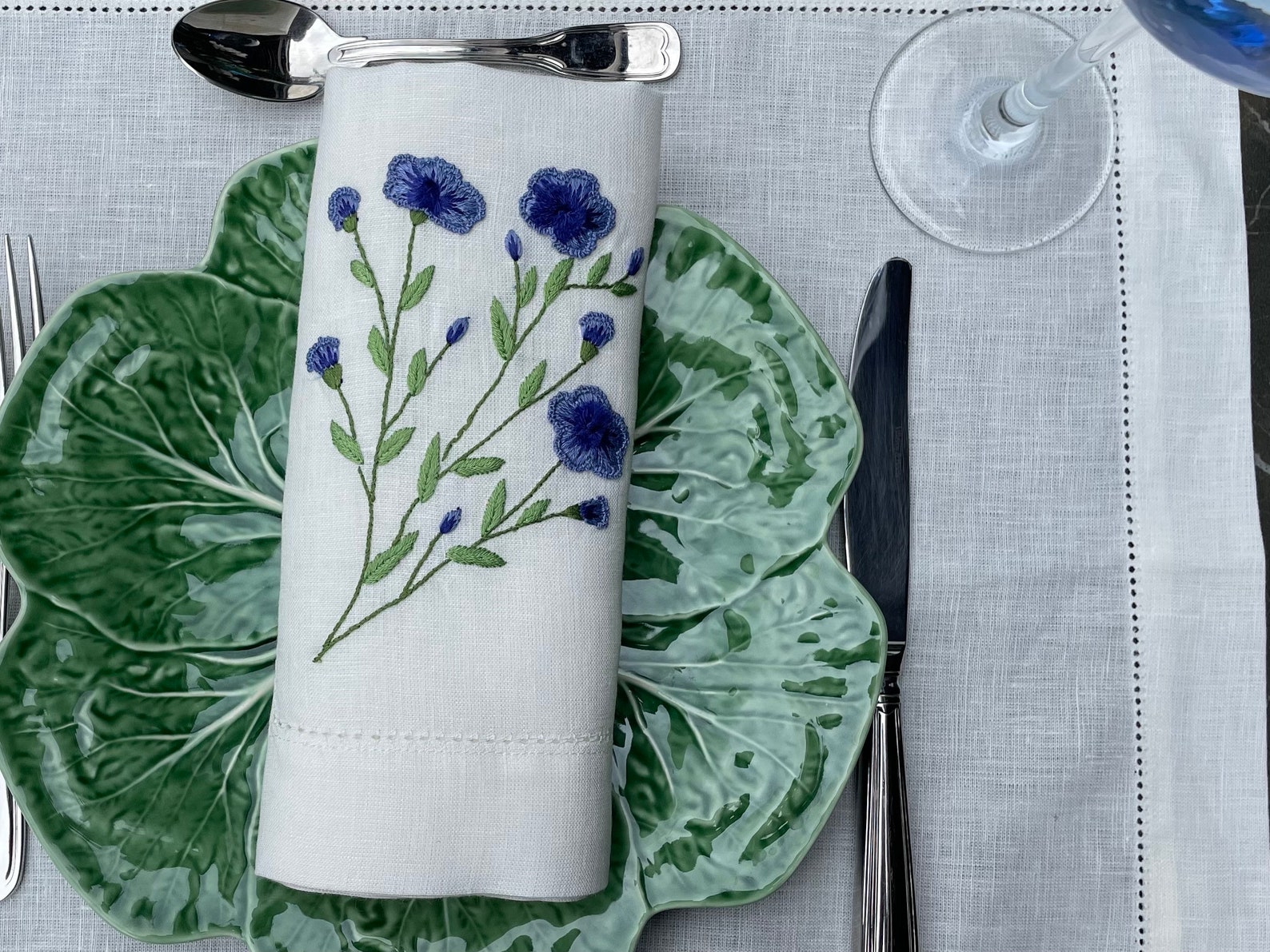 Hand Embroidered Dinner Napkins Set of 12, Floral Hand Embroidered ...