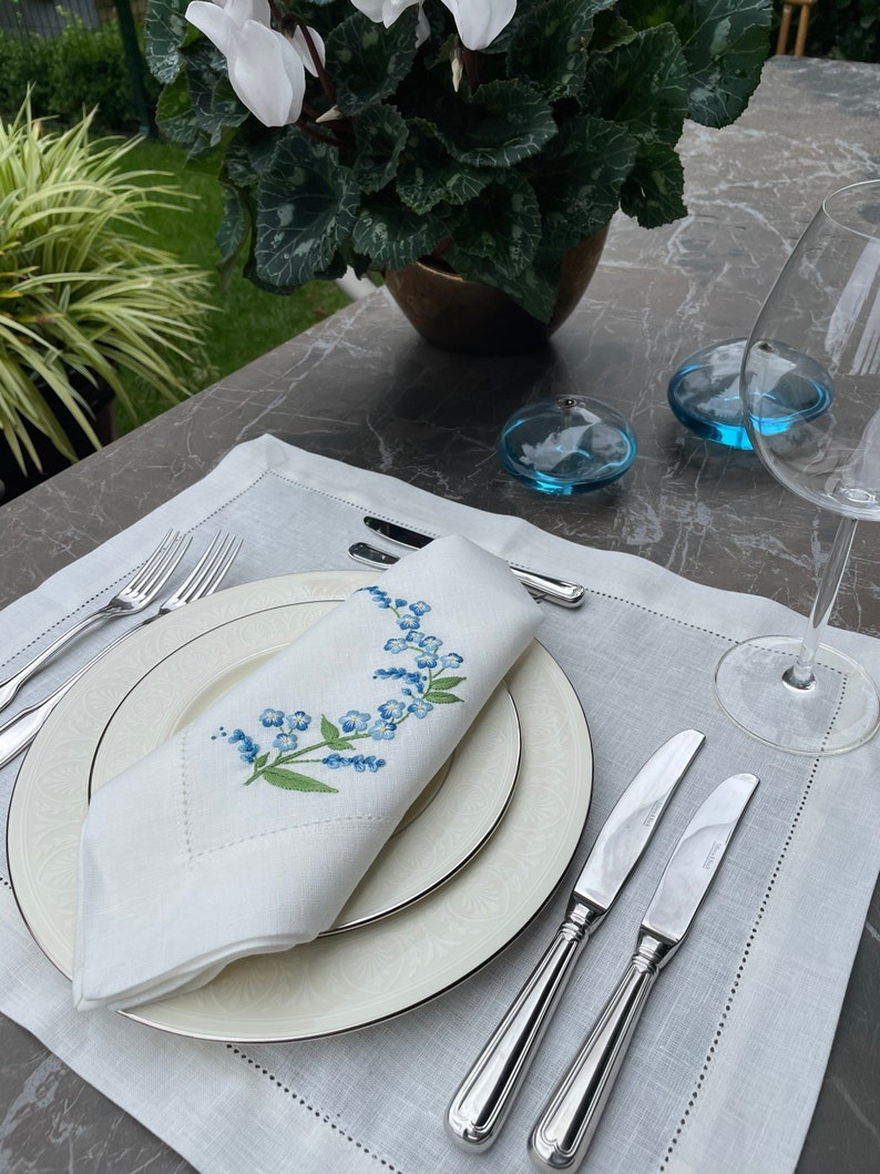 Hand Embroidered Linen Floral Dinner Napkins Set of 6, Flower Cloth ...