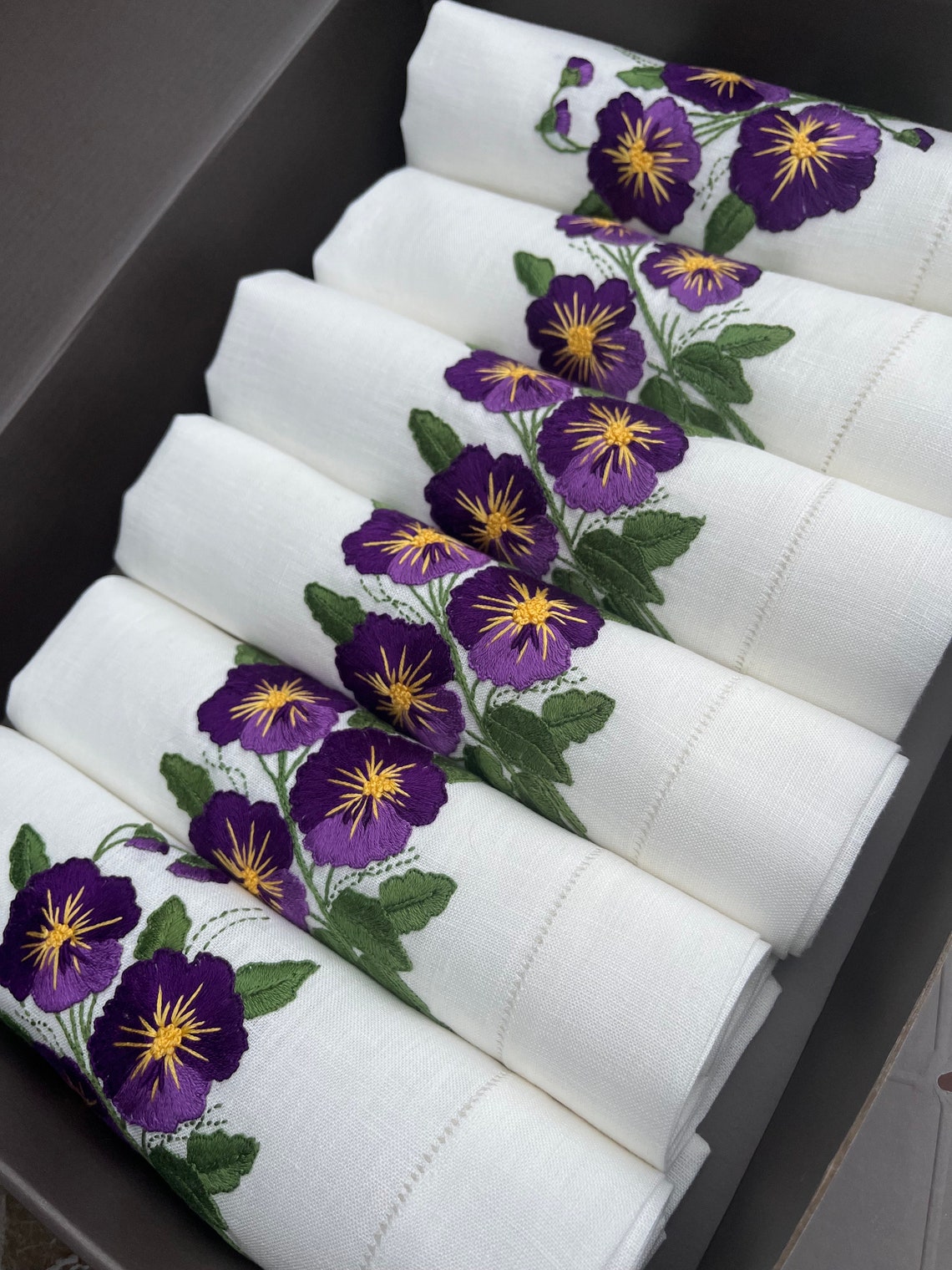 Set of 6 Hand Embroidered Violet Napkins, Table Decor Embroidered ...