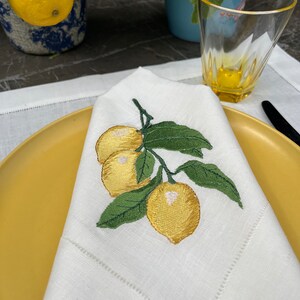 Lemon Embroidered Linen Dinner Napkins, Set of 6, - Etsy