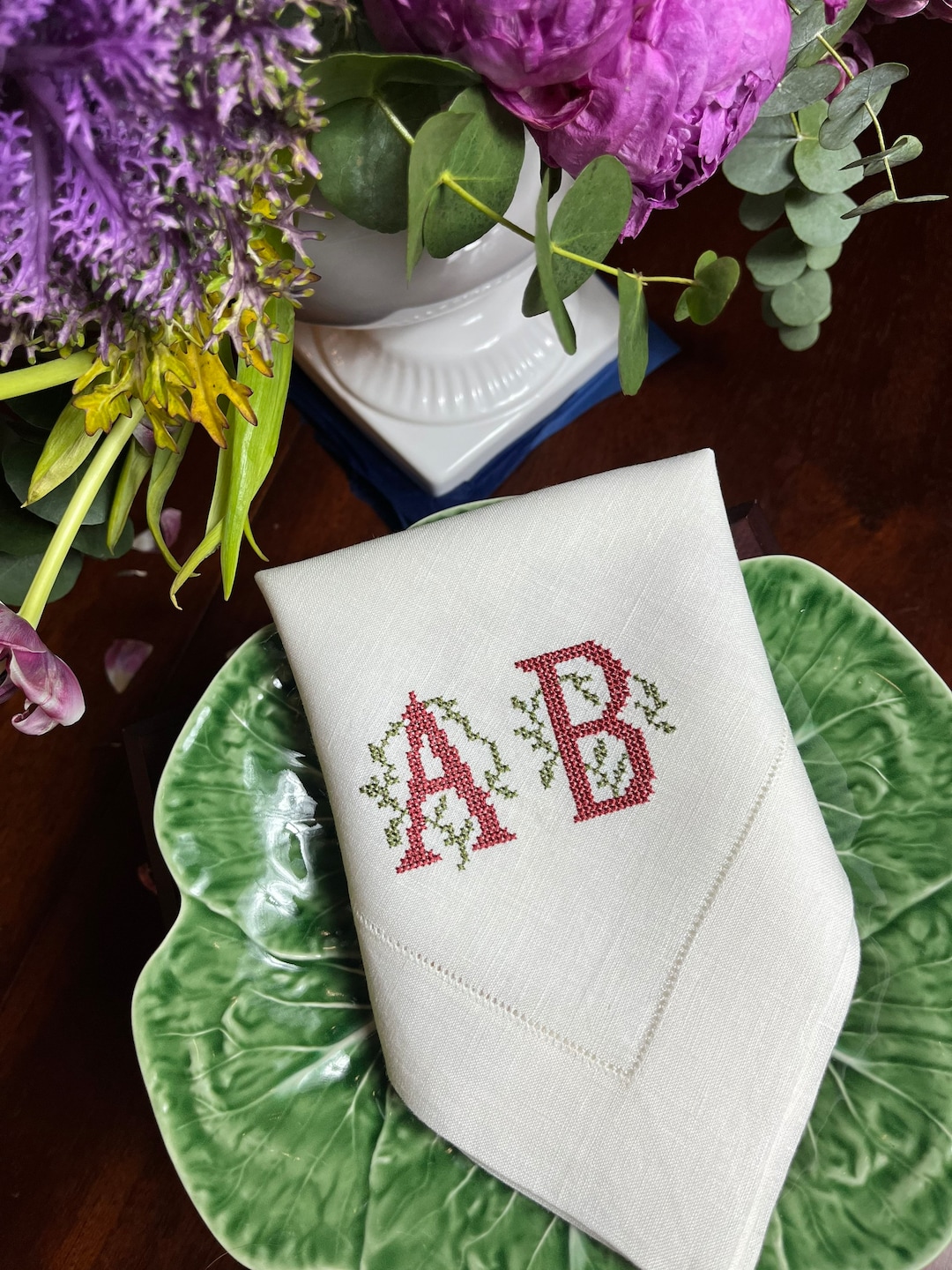 Monogram Embroidered Linen Reusable Napkin, Personalized Cloth Wedding ...